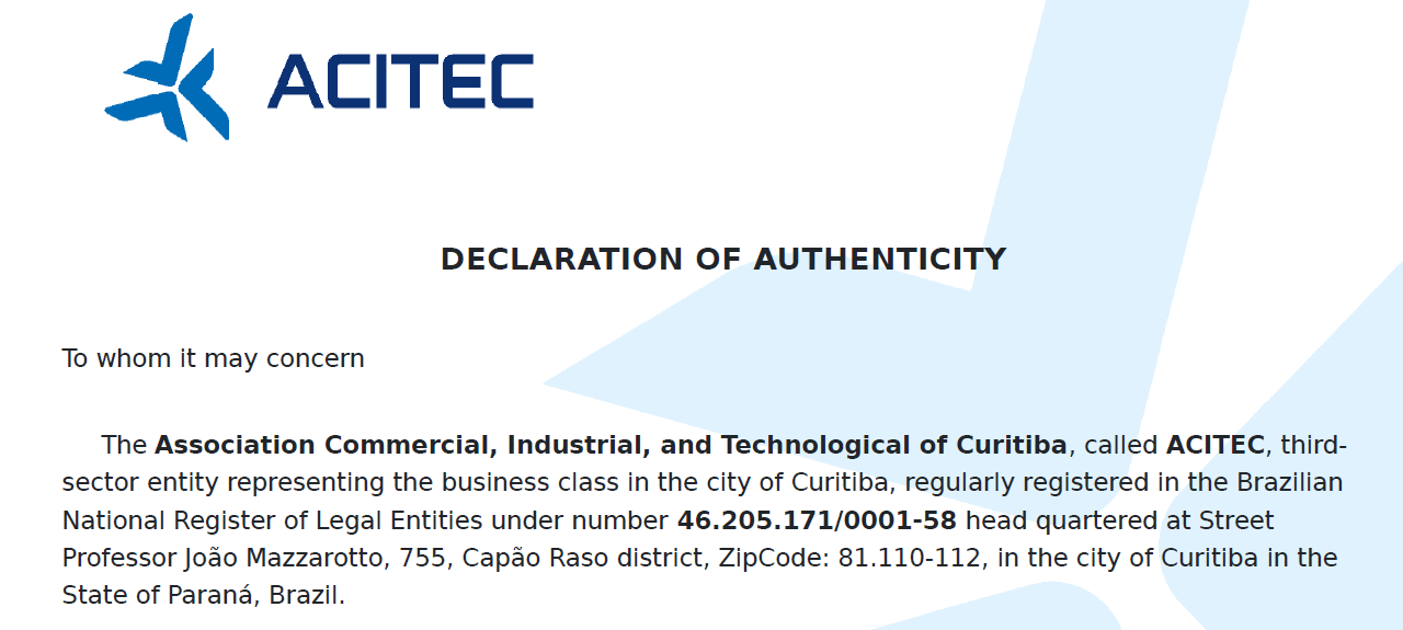 Authenticity Documents ACITEC - ACITEC